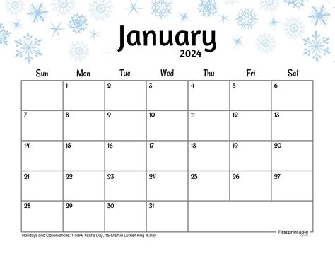 Free Printable And Fillable January Calendar 2024