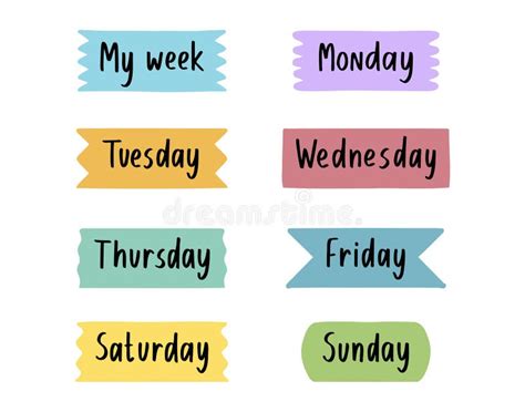 Cute Labels Days Of The Week Sunday Monday Tuesday Wednesday Thursday Friday Saturday