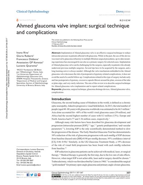 Pdf Ahmed Glaucoma Valve Implant Surgical Technique And Complications