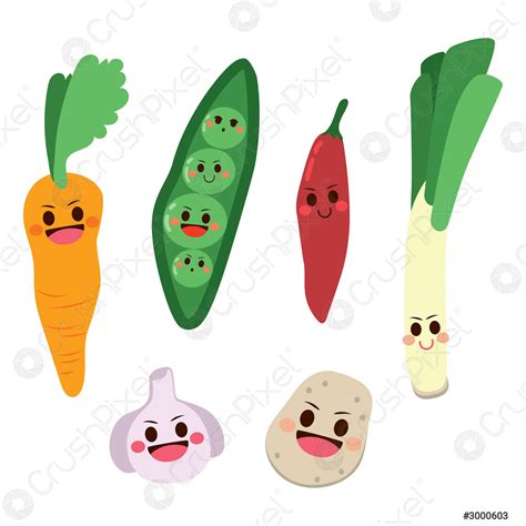 Cute Vegetable Characters Stock Vector 3000603 Crushpixel