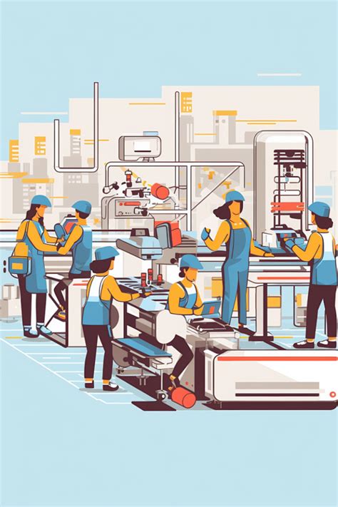 工厂扁平化工业制造业生产线工人场景插画