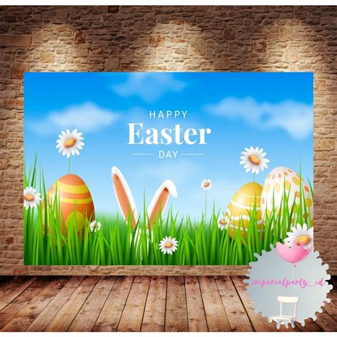 Jual Custom Backdrop Banner Spanduk Happy Easter Paskah Rabbit Egg