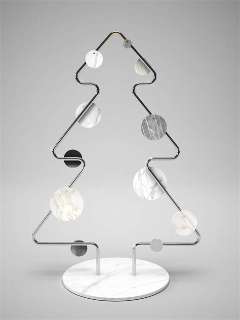 Christmas Tree Decorative Sculpture Marble Onyx Steel Collectible