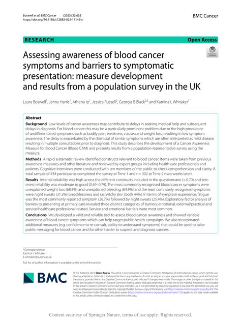 Pdf Assessing Awareness Of Blood Cancer Symptoms And Barriers To