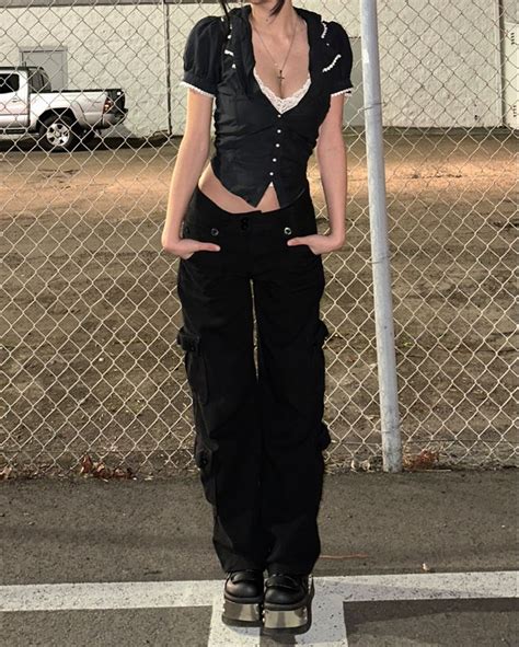 Outfit Inspo Idea Black Outfit Cargo Pants Demonias Demonia Kera 108 Concert Acubi
