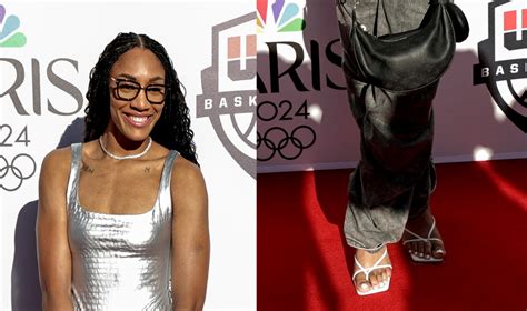 Aja Wilson Flatters Her Feet In White Strappy Sandals At Team Usa