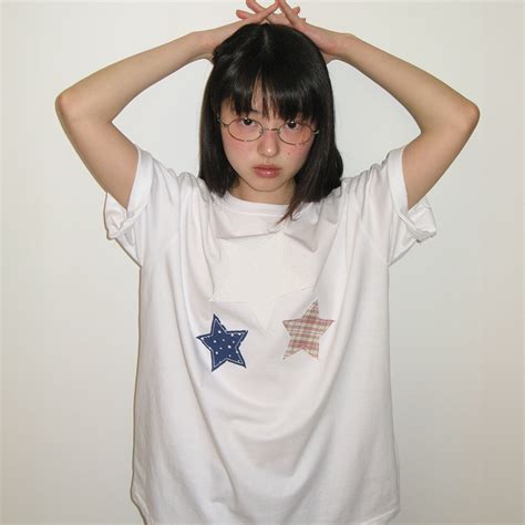 Star Patch Mixed Applique Applique T Shirt White Ronron 론론