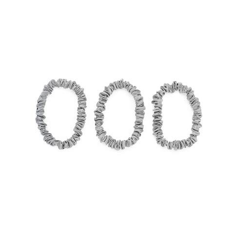 Blissy 100 Silk Skinny Scrunchies Silver 100 Mulberry Silk