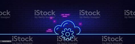 Cloud Computing Process Line Icon Internet Data Storage Sign Neon Light Glow Effect Vector Stock