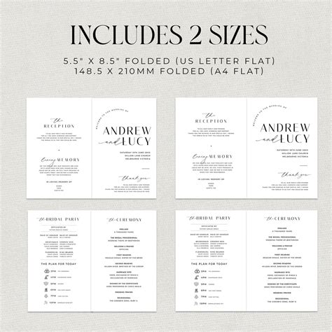 Church Program Wedding Folded Minimalist Wedding Program Etsy