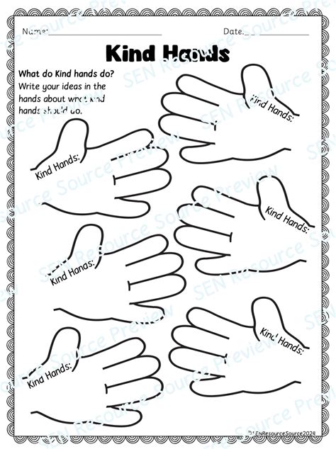 Kind Hands Worksheet Teaching Resources