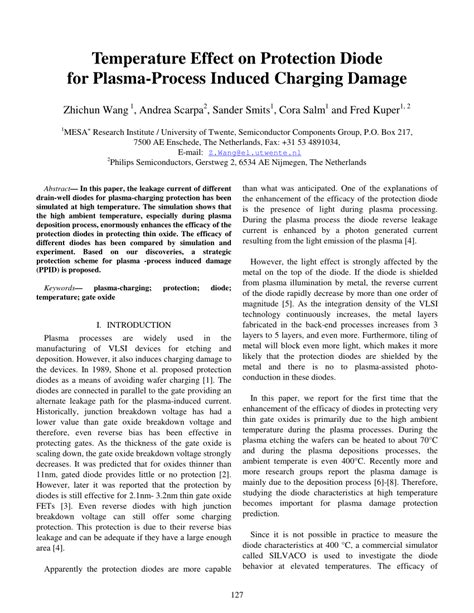 Pdf Temperature Effect On Protection Diode For Plasma Process Induced