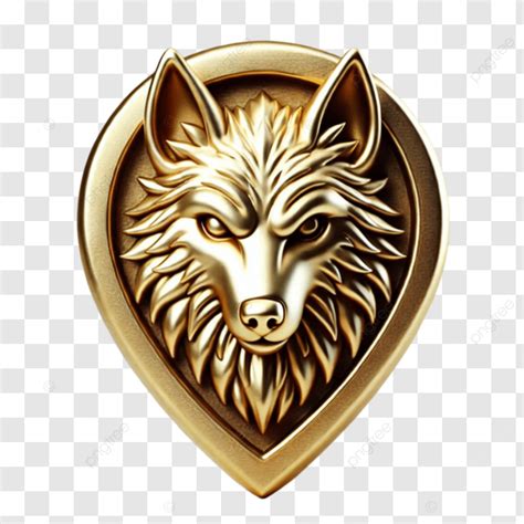 Golden Emblem With A Detailed Wolf Face Inside Heart Shaped Outline