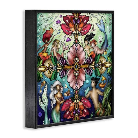 Stupell Industries Detailed Stain Glass Style Mermaids Black Framed Giclee Art By Mandie Manzano