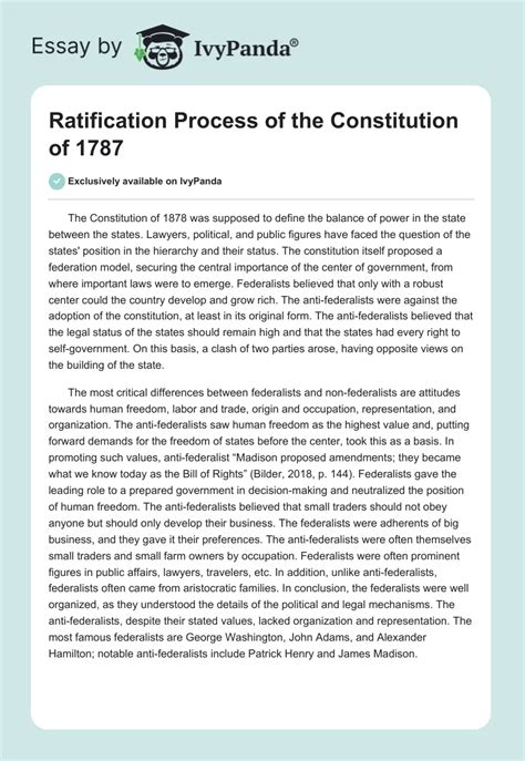 Ratification Process Of The Constitution Of 1787 330 Words Essay Example