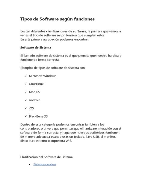 Tipos De Software Según Funciones Pdf Programación Programa De Computadora