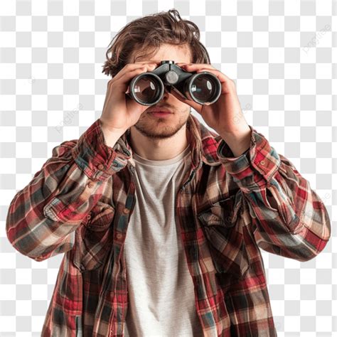 Youngman Looking Through Binocular View Through Binocular Vision