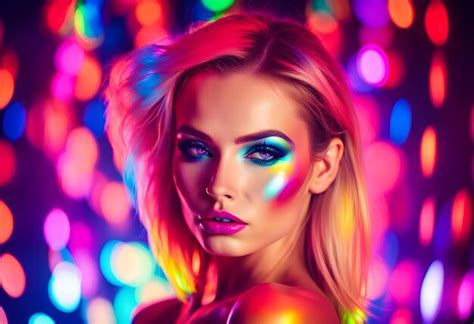Premium Photo Fashion Model Woman In Colorful Bright Lights
