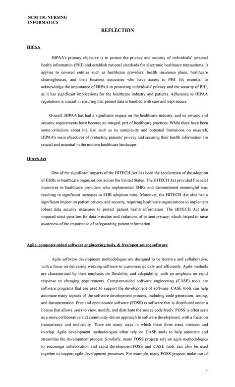 Reflection Ni Nursing Informatics Reflection Hipaa Hipaas Primary
