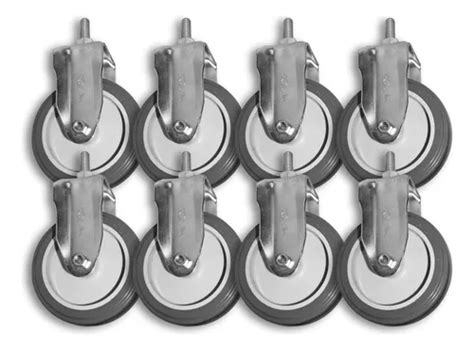 Kit 8 Rodinhas Cinza 5 Pol Bp Sem Freio Com Parafuso Fixo Cinza Frete Grátis