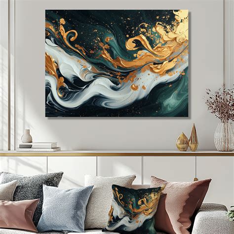 Ivy Bronx Gold Green Temporal Fluidity Iii Modern Metal Art Print Abstract Liquid Ink Metal