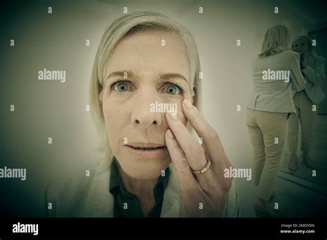 One Caucasian Woman Suffering Mental Illness In An Asylum A Mature