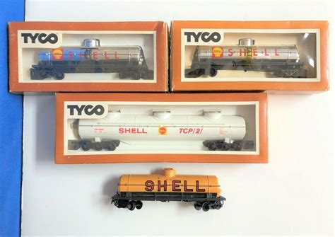 Tyco Lot Of 4 Shell Tanker Cars Ho Scale 3 With Original Boxes 62