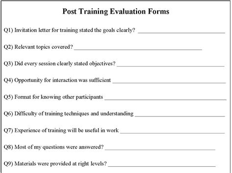 Post Training Evaluation Forms Editable Pdf Forms
