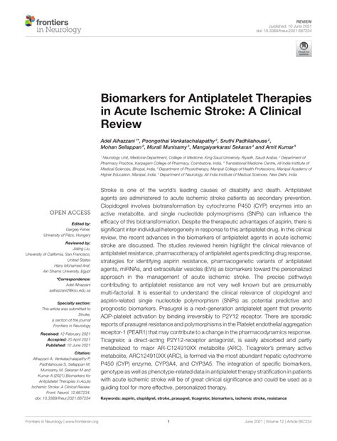 Pdf Biomarkers For Antiplatelet Therapies In Acute Ischemic Stroke A