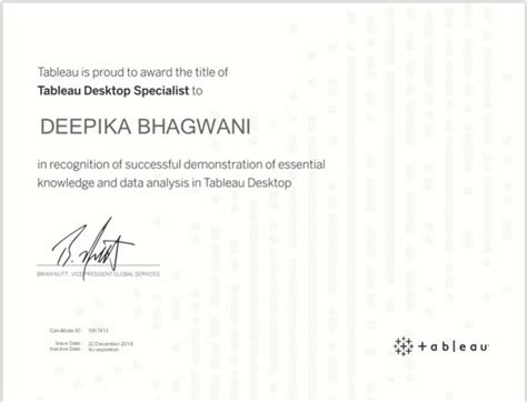 Tableaucertified Datavisualization Certifiablytableau Deepika Bhagwani Cisa