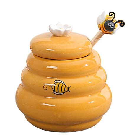 Ceramic Beehive Honey Pot And Wooden Dipper Honey Grandado