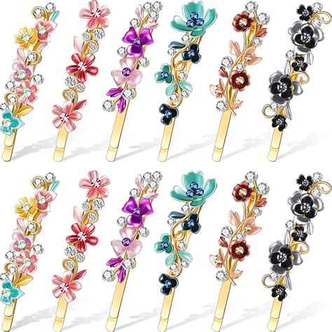 Willbond 12 Pieces Vintage Flower Hair Pins Women Barrette