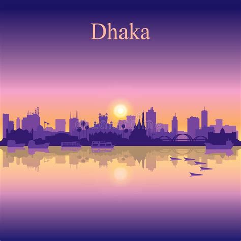Dhaka City Silhouette On Sunset Background Stock Vector Illustration