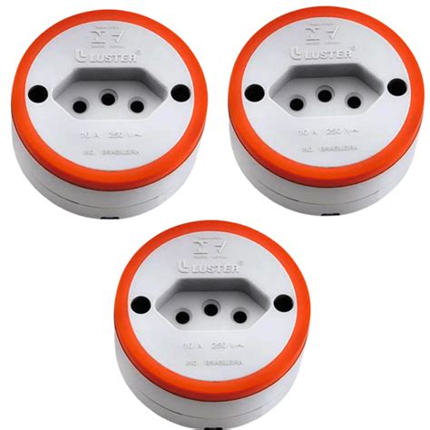 Round Surface Mounted Socket 10a 250v Inmetro Standard Kit 3 Units