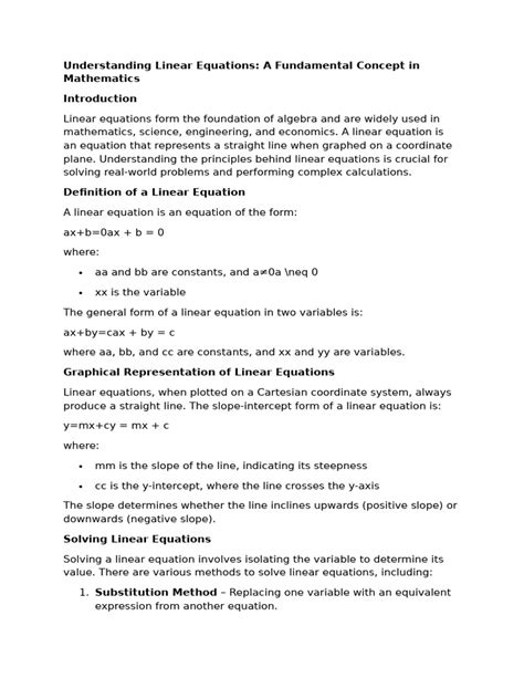 Introduction To Linear Equations Pdf