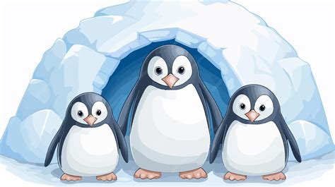 Three Penguins Above Igloo Illustration Premium Ai Generated Vector