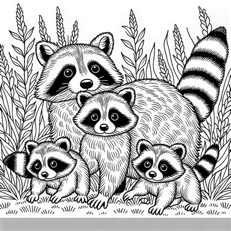 Mamá Mapache Con Crías Imagen Para Colorear Gratuita Para Descargar