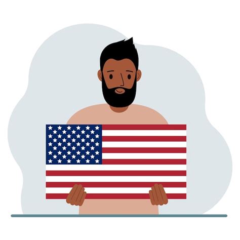 Premium Vector A Man Is Holding A Us Flag The Concept Of