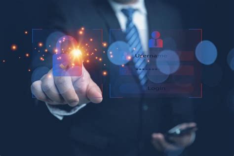 Premium Photo Businessman Touching On A Padlock For Login Privacy Security And Protection