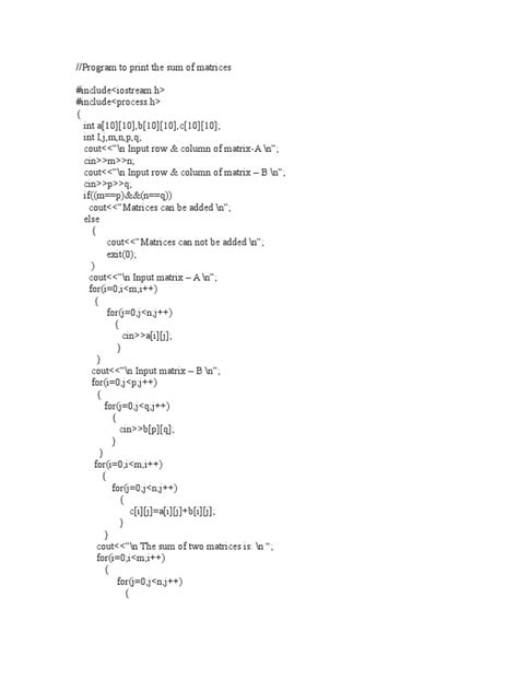 Pdf Program To Print The Sum Of Matrices Dokumentips