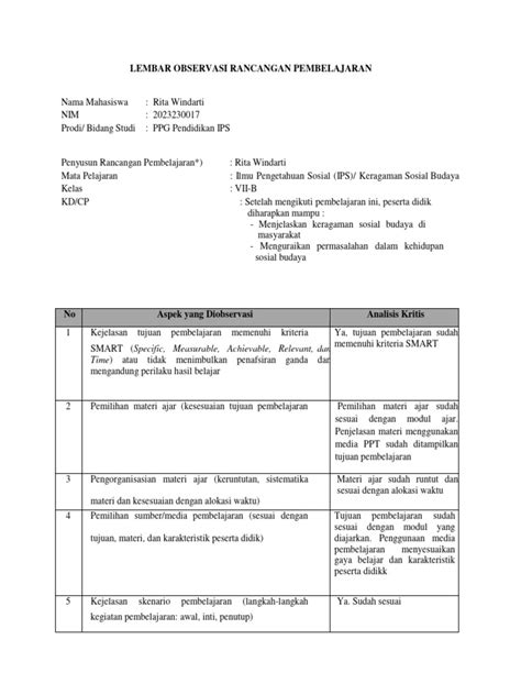 B4 4 Unggah Lk 3 Lembar Observasi Rancangan Dan Perangkat Pembelajaran Siklus 1 Pdf