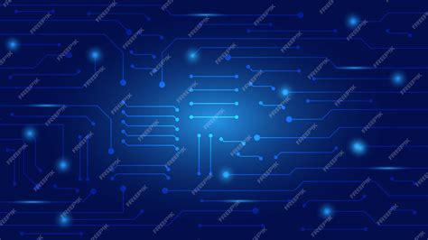 하이테크 디지털 기술 회로 기판 Ai 패드 및 파란색 조명 배경의 전기 라인 프리미엄 벡터
