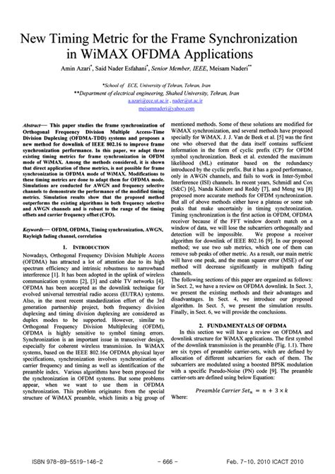 Pdf New Timing Metric For The Frame Synchronization In Wimax Ofdma