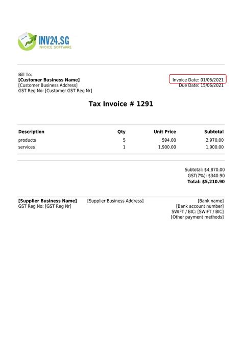 Printable Year To Date Invoice