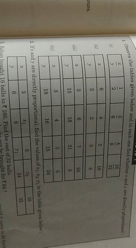 1 observe the tables given below and in each one find whether x and y ar