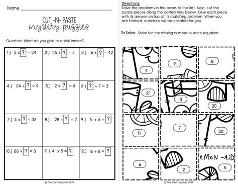 unknown number in an equation mixed up puzzles printable and digital