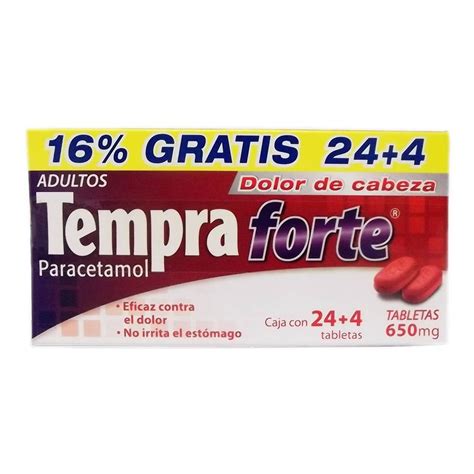 Tem For 16 Tempra Forte Adultos 24 Tabletas De 650 Mg Cu 4 Tabletas