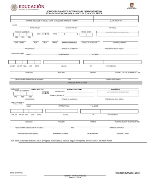 Ficha De De Primero Inscripcion 2021 Pdf México