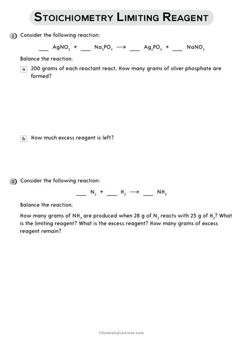 Limiting Reactant Worksheet Limiting Reactant Stoichiometry Worksheet