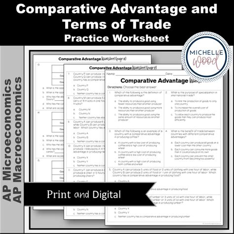 Comparative Advantage Practice Worksheet Print And Digital Michelle Wood